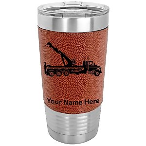 LaserGram 20oz Vacuum Insulated Tumbler Mug, Tow Truck Wrecker, Personalized Engraving Included (Faux Leather, Basketball Style)