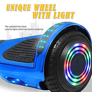 TPS Power Sports Electric Hoverboard Self Balancing Scooter for Kids and Adults Hover Board with 6.5" Wheels Built-in Speaker Bright LED Lights UL2272 Certified (Chrome Blue)
