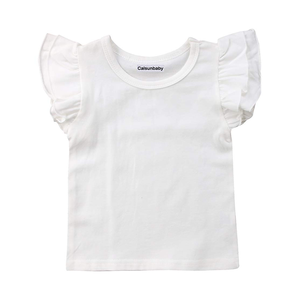 Infant Toddler Baby Girl Top Basic Plain Ruffle T-Shirt Blouse Casual Clothes (2-3 Years, White)