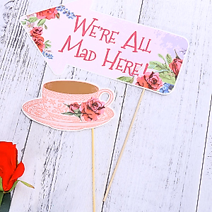 LUOEM Tea Party Photo Booth Props Funny Tea Party Supplies for Wedding Bachelorette Engagement Birthday Bridal Shower Christmas Party Decorations (30 Pack)