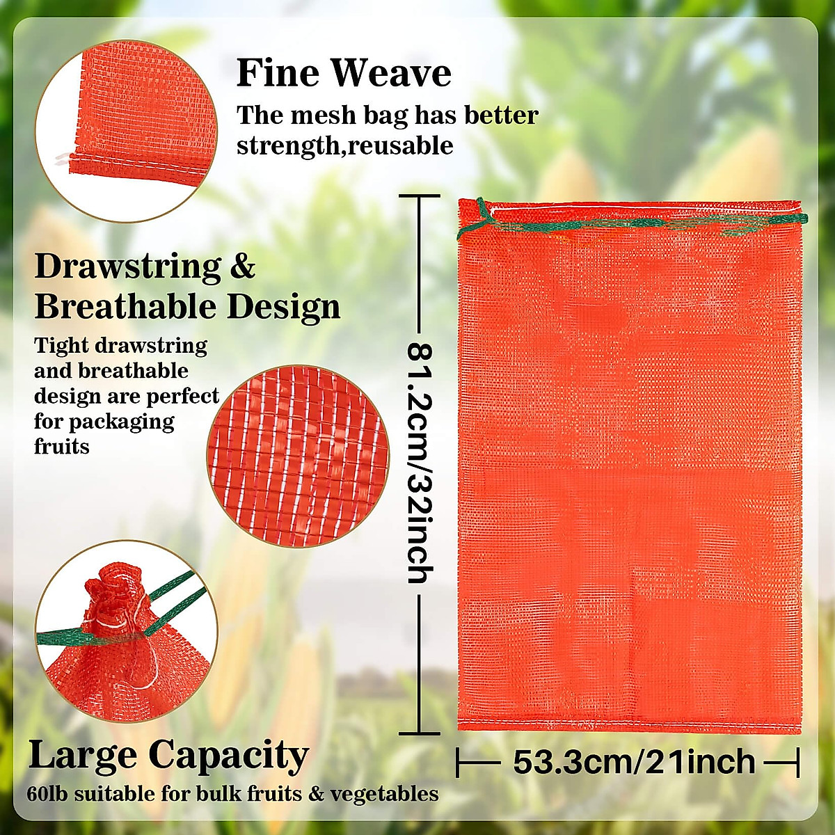 Sukh 7 Pcs Large Mesh Produce Bags - 60lbs Mesh Vegetable Bags Reusable Washable Mesh Storage Bag Breathable Produce Bags Onion Storage With Drawstring for Potato Onion Citrus Fruits 20"X32" Red