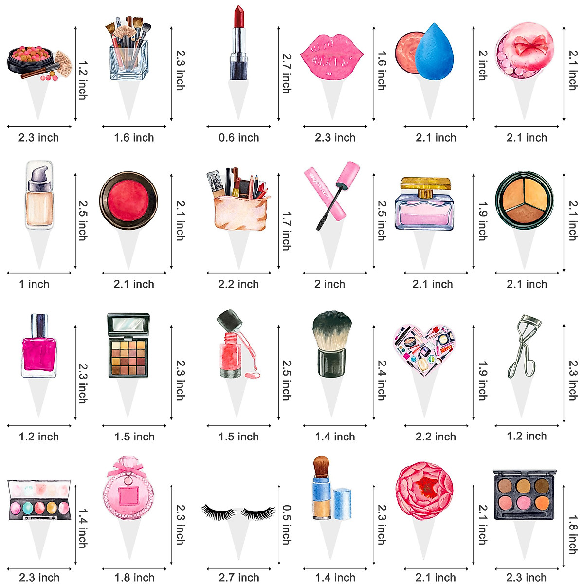 48Pcs Makeup Cupcake Toppers Spa Makeup Birthday Party Decorations Cosmetics Lipstick Eyelashes Perfume Theme Cupcake Picks Decorations for Girls Women Birthday Party Party Bridal Shower Supplies
