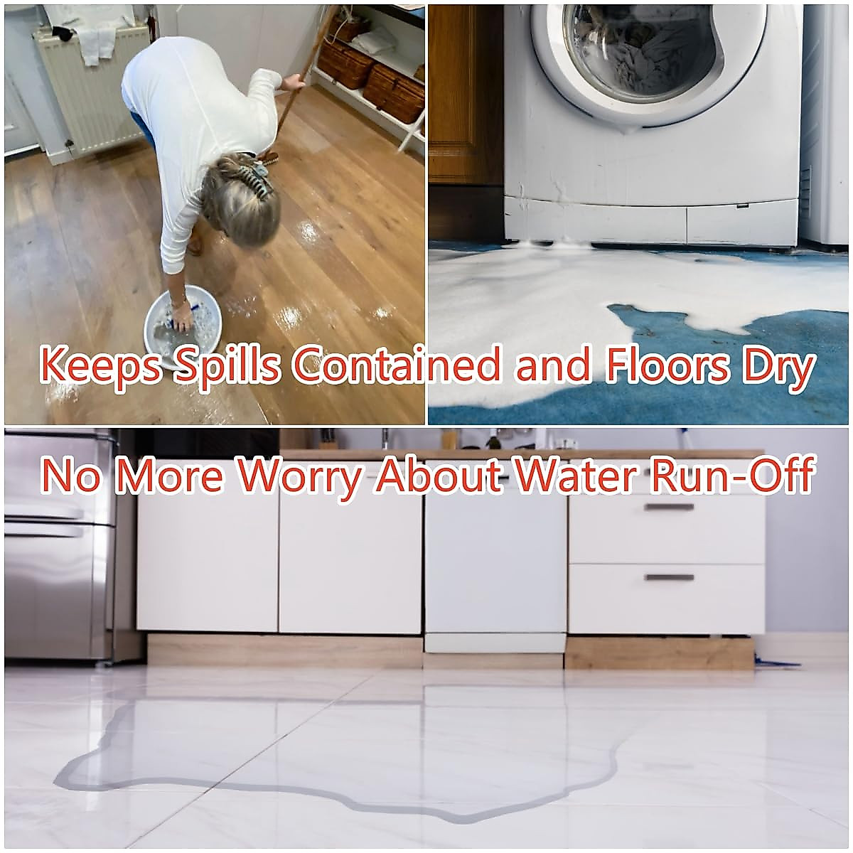 QinSuiKai Mini Fridge Silicone Mat with Raised Edges, 24" x 24" x 0.8" Mini Fridge Drip Tray With 4 Base Raisers, Mini Refrigerator Carpets Floor Protector (Black)