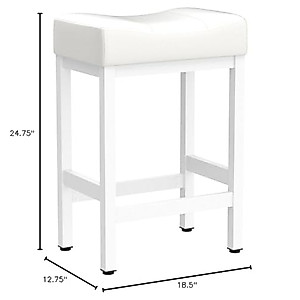 KATDANS Bar Stools Set of 2, 24" Counter Height Saddle Bar Stools, Upholstered PU Leather Bar Stools for Kitchen Island, Mid Century Modern Backless Barstools with Metal Base, KS861P-Cream, 2Pcs