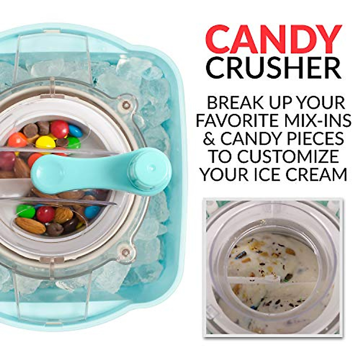 Nostalgia Electric Ice Cream Maker & Candy Crusher, 2 Quarts, Soft Serve Machine for Ice Cream, Frozen Yogurt & Sorbet in Minutes, Works with Candy Bars, Chocolate Chips, Nuts & More, Aqua
