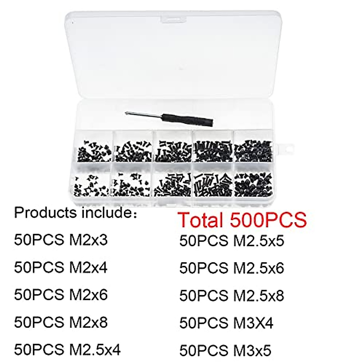 500Pcs M2 M2.5 M3 KM Screw Black Zinc Plated Flat Head Phillips Screws Laptop Notebook Computer Screws Set Kit Carbon Steel Screws Black zinc Plated