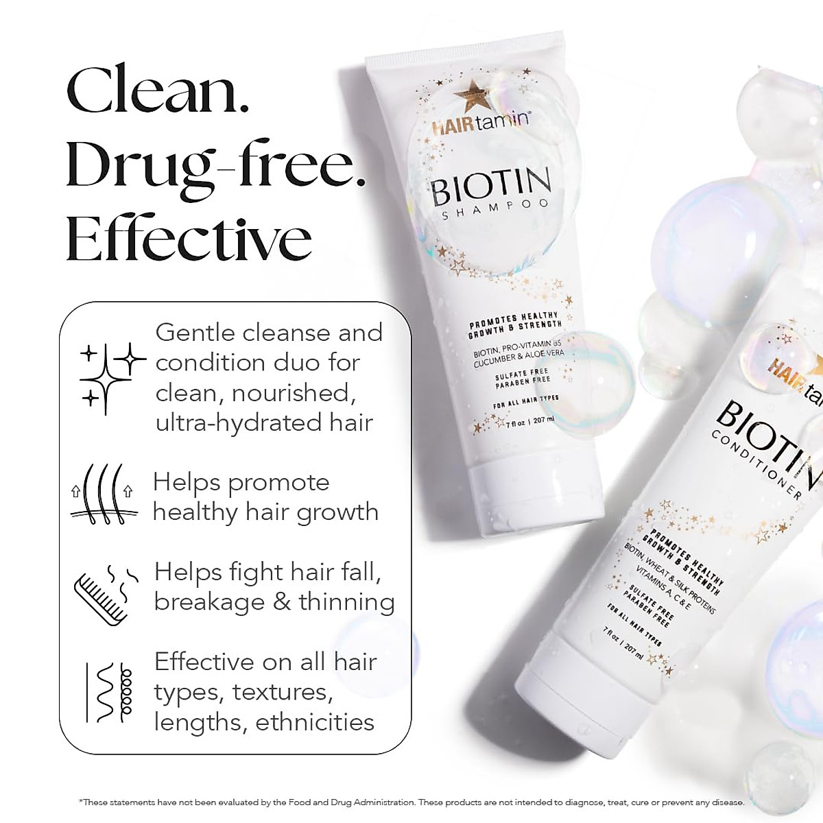 HAIRtamin Biotin Shampoo - Helps to Support Stronger, Longer, Thicker-Looking Hair with Sulfate-Free, Hydrating, Vitamin Rich Formula Shampoo, Made With Vitamin B5, Cucumber Extract, Aloe Vera