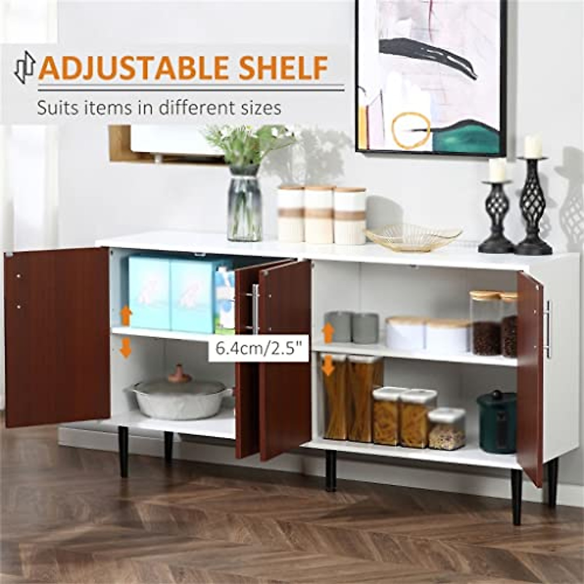 SEASD Sideboard Buffet, Kitchen Storage Cabinet Console Table with Adjustable Shelves Large Countertop