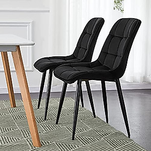 TUKAILAI Velvet Dining Chairs Set of 2, Soft Comfy Upholstered Seat and Backrest Accent Chair, Modern Leisure Side Chair with Metal Legs for Kitchen, Living Room, Lounge (Black)
