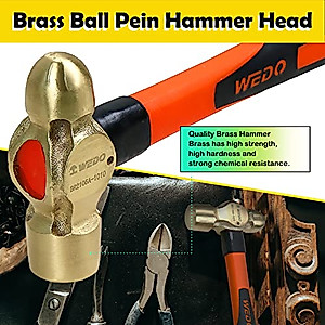 WEDO Brass Ball Peen Hammer with Fiberglass Handle,Ball Pein Hammer, 1/2lb, 280mm, 11"