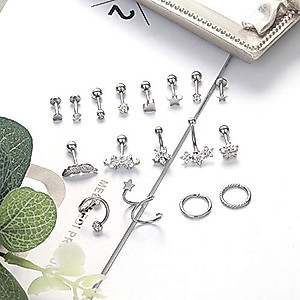 ORAZIO 17Pcs Cartilage Earrings For Women Surgical Steel Tragus Helix Daith Rook Conch Piercing Jewelry 16G Earrings