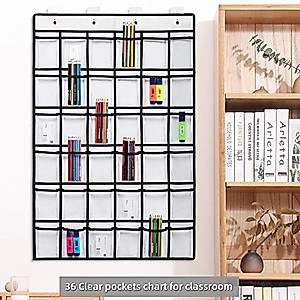 SAVERHO 36 Pockets Classroom Pocket Chart for Cell Phones, Pocket Chart for Calculator Holder with 36 Number Sticker (White)