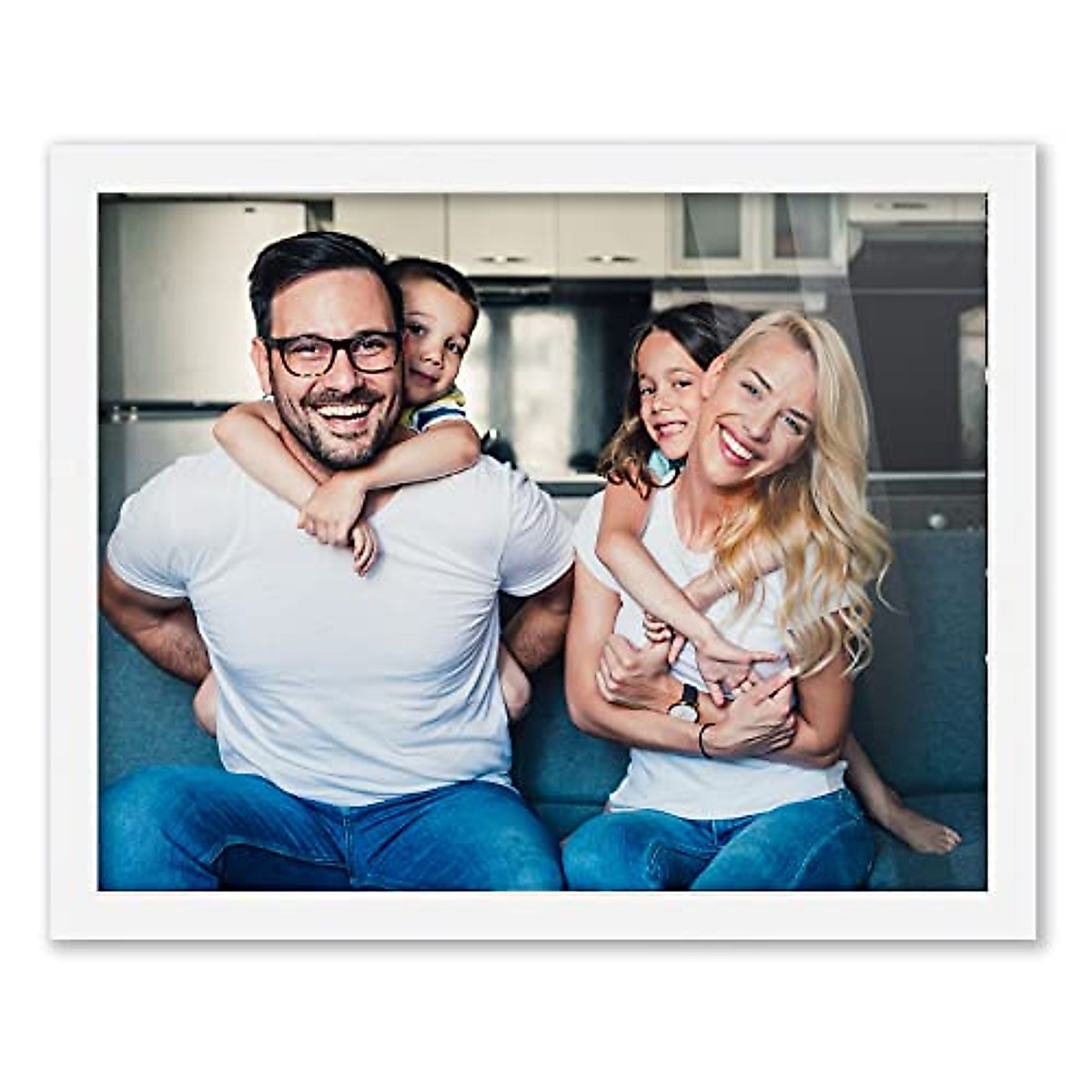 7x9 Frame White Solid Wood Picture Frame Includes UV Acrylic Shatter Guard Front, Acid Free Foam Backing Board, Hanging Hardware Wood Square Frame Wall Frames for Family Photos - no Mat