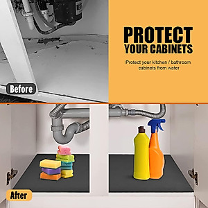 Under Sink Mats, 34" X 22" Or Smaller Cut to Fit Under Sink Shelf Liner for Kitchen Bathroom Cabinets, Absorbent & Drying Shelf Liner for Bathroom Vanity Cabinets, Dark Grey