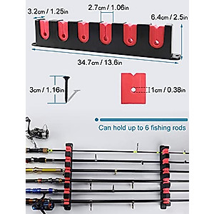 Ducurt Fishing Rod Rack Holders Wall-mounted Fish Pole Holder for Garage & Boat 6-Rod Storage Racks (Horizontal Red, 1 Pair)