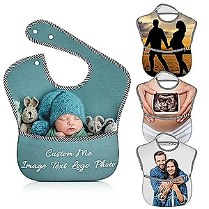 Zoczos Personalized Baby Bib Custom Your Image Text Design Newborn Bib Gift for Unisex 6-24 Months