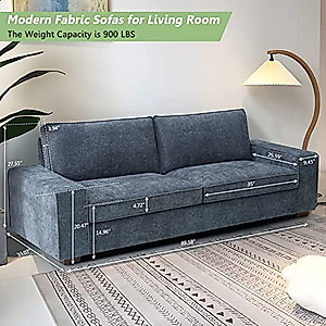 LEISLAND 88.58" Modern Sofas Couches for Living Room, Chenille Deep Seat Sofas & couches with Square Armrest, Removable Low-Back Sofa Cushion and Detachable Sofa Cover/Easy to Install(Blue)