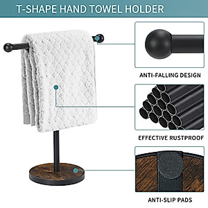 YINMIT Hand Towel Holder Stand, Matte Black T-Shape Free Standing Hand Towel Holder for Bathroom with Heavy Base, Height 15” Wood Countertop Towel Holder for Bathroom Kitchen Countertop Vanity
