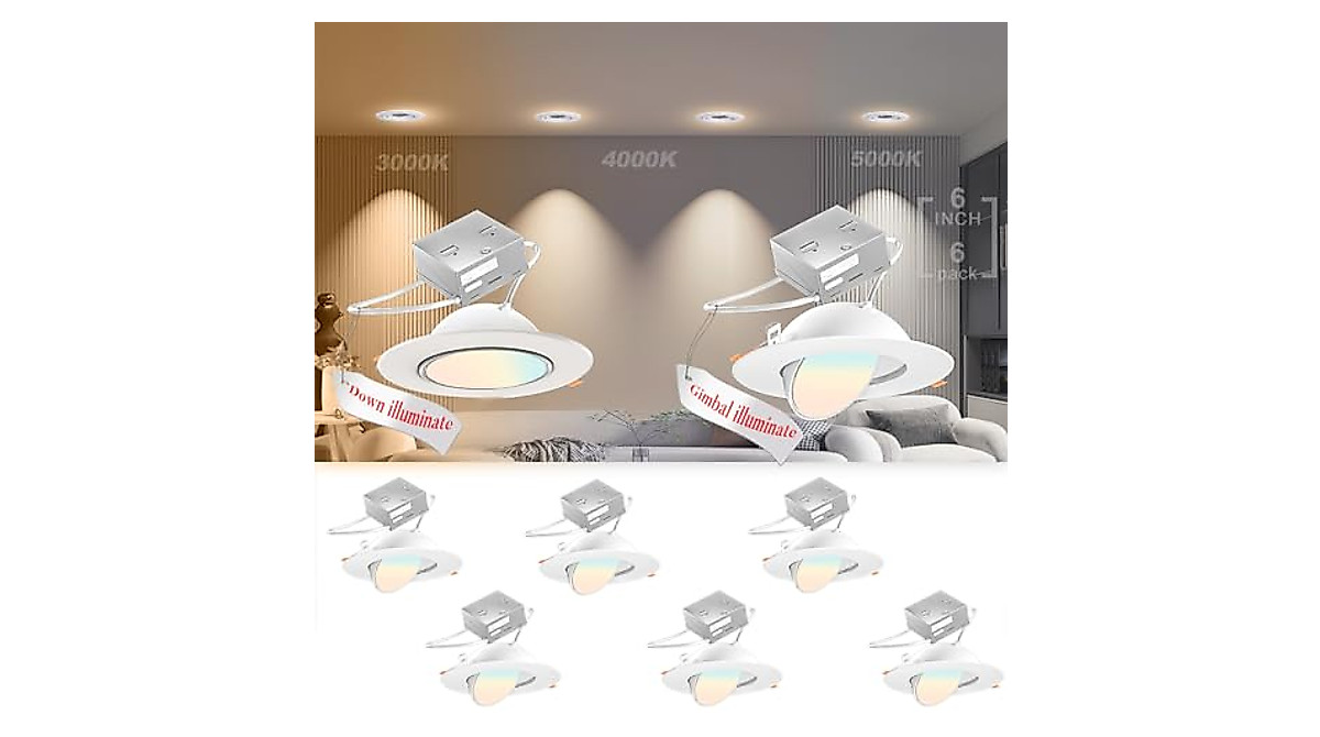 6Pack 𝗠𝗲𝘁𝗮𝗹 LED Downlight and Gimbal Recessed Lighting 6 inch ...