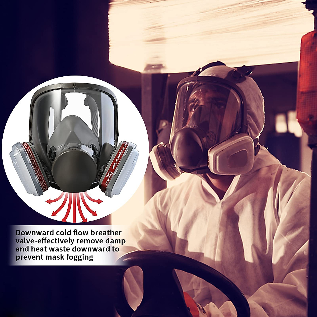 Faburo Full Face Respirator Mask, Reusable Full-Face Mask Respirator with Filter, Full Face Cover Gas Mask with Filters for Paint, Against Dust, Spray, Construction Work, Welding, Sanding