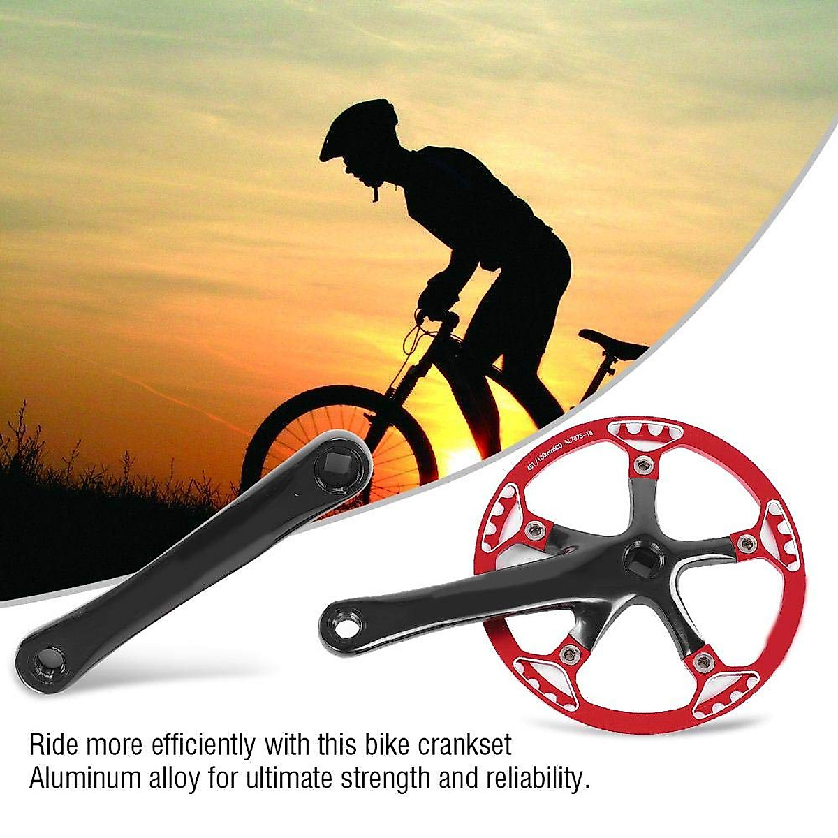 Dilwe Bike Crankset Set, 45T 47T Single Speed Crank Set with 2 Cranks for Folding Bikes Mountain Road Bike (45T-Black + Red)