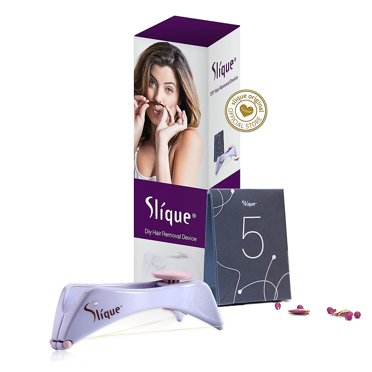 Slique Eyebrow Face and Body Hair Threading and Removal System. Amazing at home quick and painless hair removal system using the ancient technique of Threading to remove ALL unwanted facial hair.