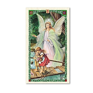 H HOLLY LINES Guardian Angel Prayer Cards Picture of Angel and Children on The Bridge Laminated Holy Cards Pack of Five