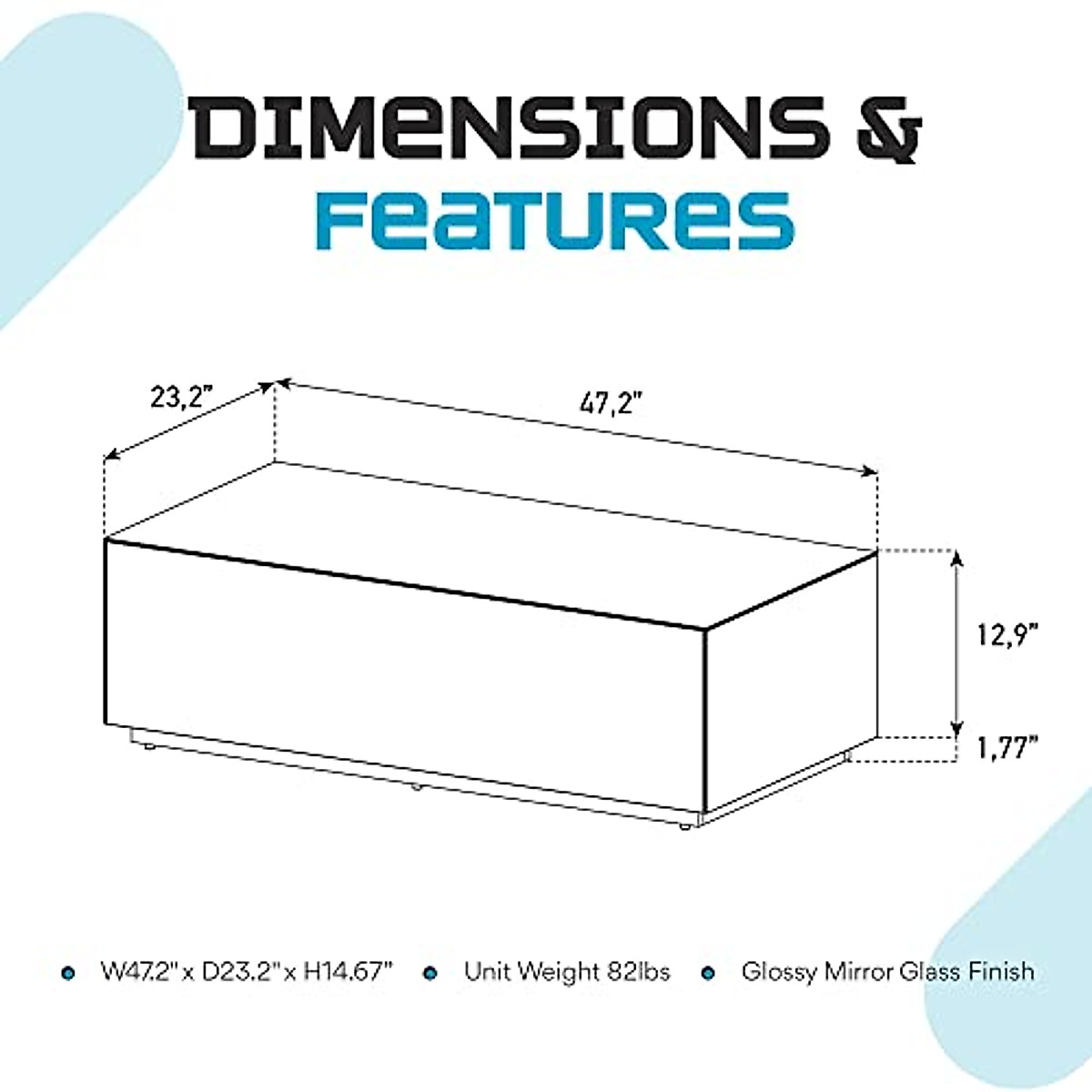 SONOROUS Premium Tempered Glass Coffee Table - Fingerprint Resistant Luxury Center Table for Living Room - High Gloss Coffee Table - Modern Rectangular Table Sleek Design - Mirror