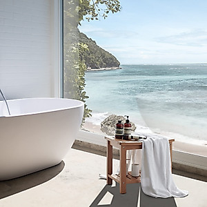 Psilvam Poly Lumber Shower Bench, Shower Stool with Storage Shelf, Water Resistant & Non-Slip Design Shower Seat for Bathroom, Living Room, Bedroom 21 1/4"×14"×18 1/2"（Teak Color）