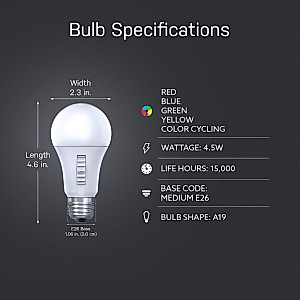 Feit Electric LED Color Changing Light Bulb - A19 with an E26 Medium Base Light Bulb - 60W Equivalent - 15 Year Life