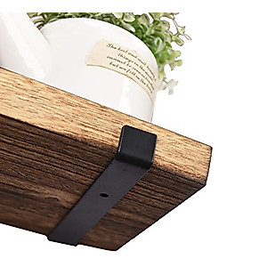HXSWY 24 Inch Rustic Wood Floating Shelves for Wall Farmhouse Wooden Wall Shelves for Bathroom Kitchen Bedroom Living Room Set of 4 Light Brown