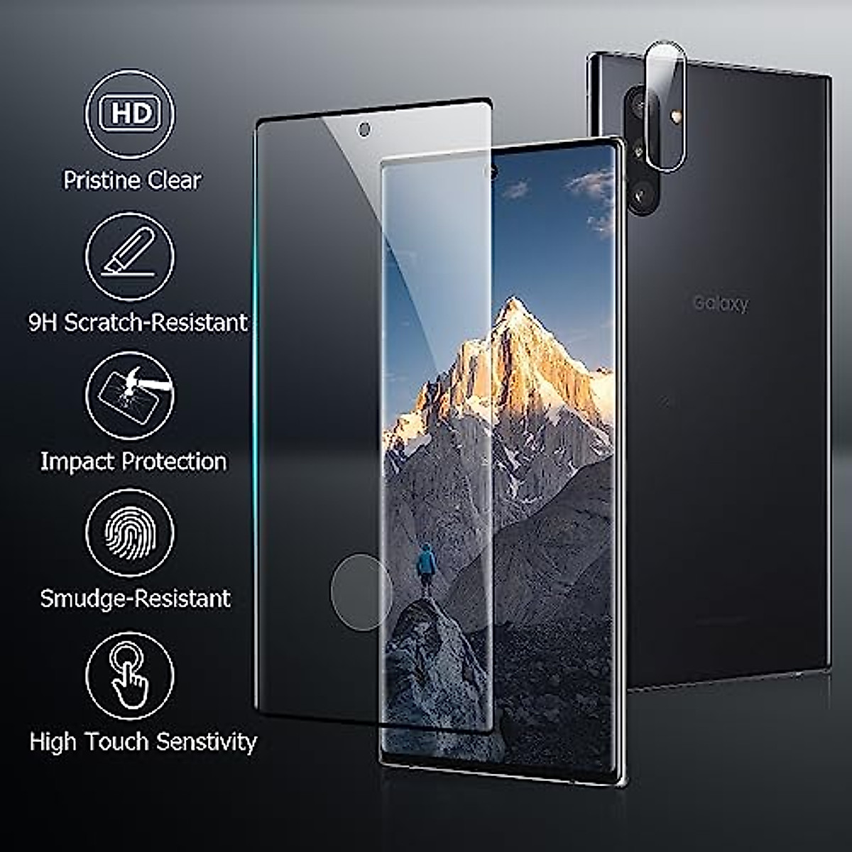 [2+2 Pack] Galaxy Note 10 Glass Screen Protector, HD Clear 9H Tempered Glass,Compatible Fingerprint, 3D Curved, Bubble-Free for Samsung Galaxy Note 10 Screen Protector (6.3")