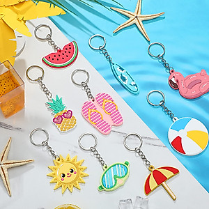 Yinkin 36 Pcs Summer Party Keychains Beach Flamingo Pineapple Turtle Surfboard Keychain for Summer Pool Theme Favor Luau Tropical Hawaiian Sea Party Supplies, 9 Styles(Pool Style)