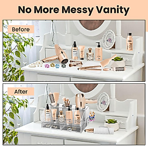 FINECLICK Hair Tool Organizer, Acrylic Wall Mount Blow Dryer and Hair Styling Holder with Storage,Bathroom Countertop Hair Dryer Holder,Vanity Caddy for Toiletries,Accessory Makeup (Two Drawer, Clear)