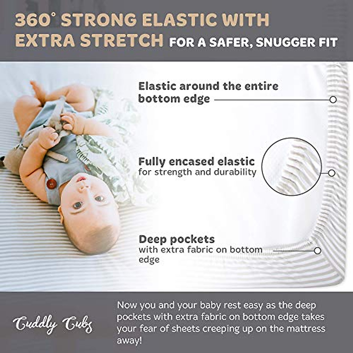 Cuddly Cubs Pack n Play Sheets | 2 Pack Playard Sheet for Baby Girl and Boy | Pure Jersey Cotton Unisex Mini Portable Crib Sheets | Sheep and Stripe in Grey | Compatible with Graco Pack and Play