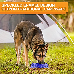 Neater Pet Brands - Outdoor Camping Style Pet Bowl - Enamel Ware Blue Black Granite Colors - Dog Cat No Tip Skid Bowls (64 oz, Blue)