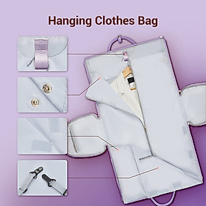 Garment Bags for Travel for Women, Stylish Garment Duffle Bag, Convertible & Foldable 2 in 1 PU Suit Bag For Hanging Clothes, Business Trip Bag With Toiletry Pocket & Shoes Compartment, Purple