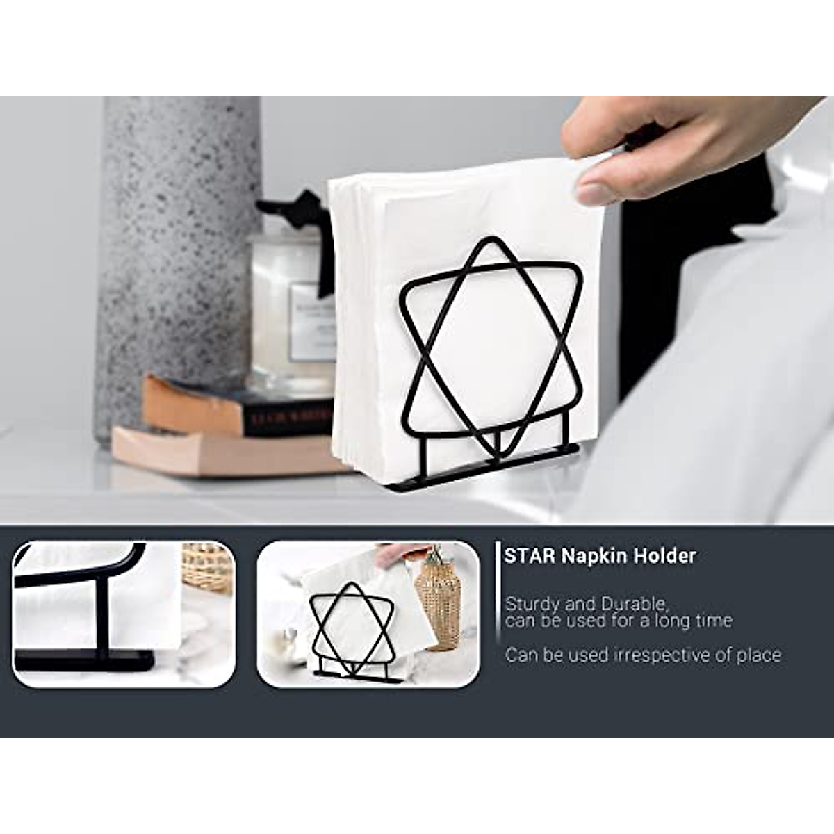 LEVIMETREE Napkin Holder, Christmas Napkin Holder for Kitchen Table, Holder Tissue Dispenser, Tabletop Paper Napkin Holder Stand for Home Kitchen Restaurant Christmas Party, Christmas Gift, Black