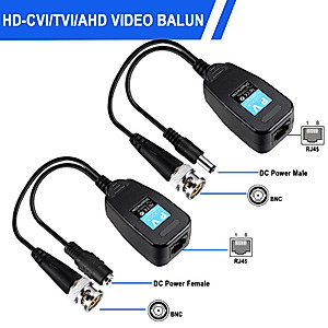 DeguangXin Passive Video Balun 12 Pairs HD-CVI/TVI/AHD Passive Video Balun with Power Connector and RJ45 CAT5 Data Transmitter BNC Twisted Pair