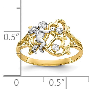 IceCarats 10K Yellow Gold Cubic Zirconia CZ Guardian Angel Heart Love Ring Size 6