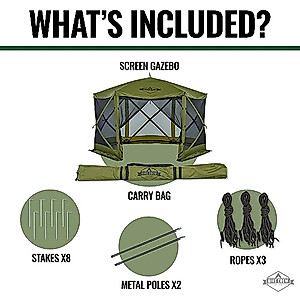 Hike Crew 12’ x 12’ Pop-Up Gazebo Screen Tent | Screened 6-Sided Instant Outdoor Canopy Shelter with Stakes, Ropes & Carry Bag for Camping, Sports & Picnic Table | UV Resistant SPF 50+