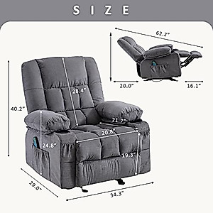 BOSMILLER Massage Rocker Recliner Chair with Vibration Massage and Heat Ergonomic Lounge Chair for Living Room with Rocking Function and Side Pocket, 2 Cup Holders, USB Charge Port