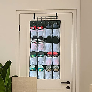 meluke Over The Door Hooks Organizer with 16 Large Pockets and 7 Coat Hooks, Over The Door Hook Door Hanger