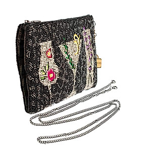 Mary Frances After Hours, Beaded Botanical Cocktails Crossbody Phone Bag, Black