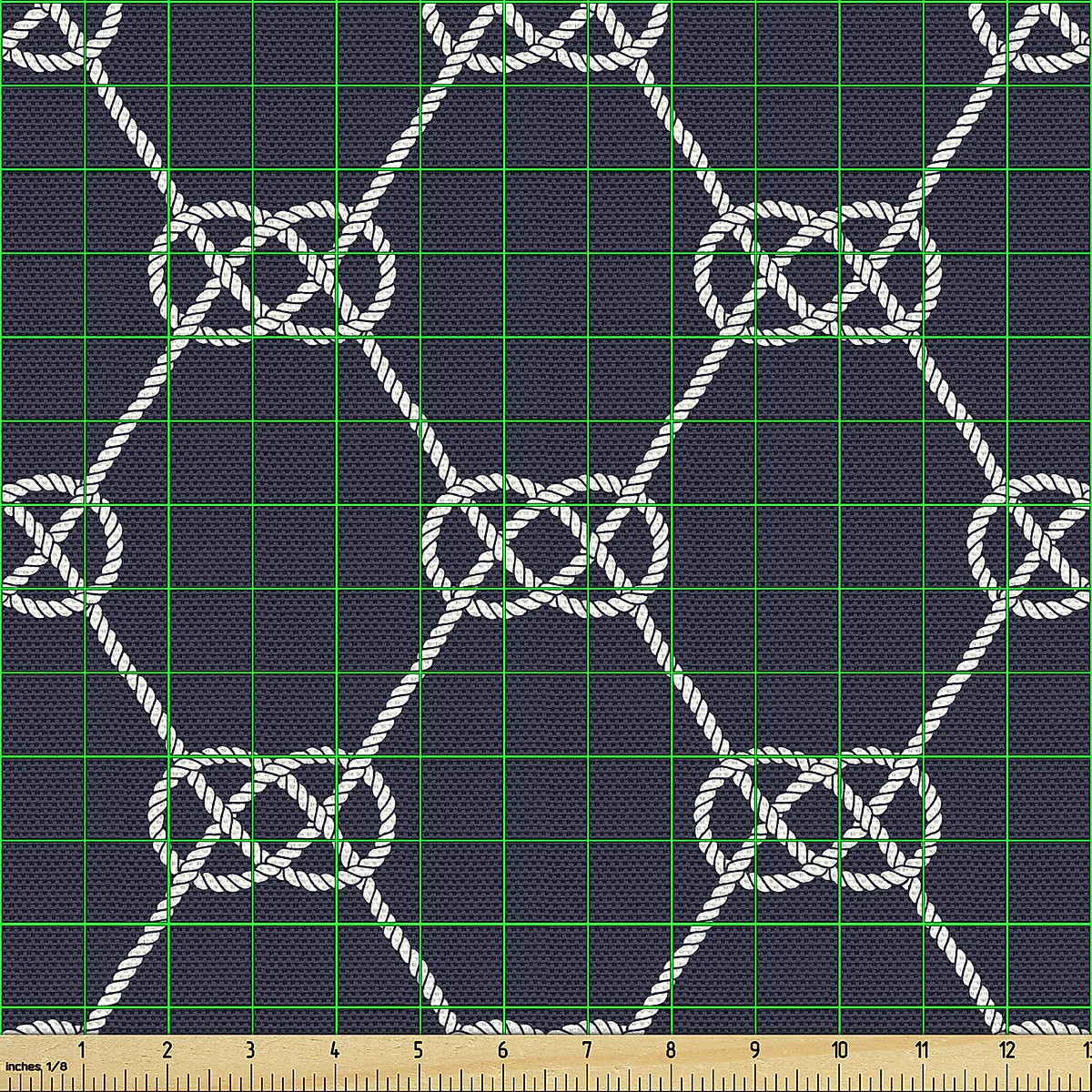 Ambesonne Navy Blue Fabric by The Yard, Navy Inspired Sailor Knot Rope Pattern Illustration Nautical Abstract Design, Decorative Fabric for Upholstery and Home Accents, 1 Yard, Dark Blue Cream