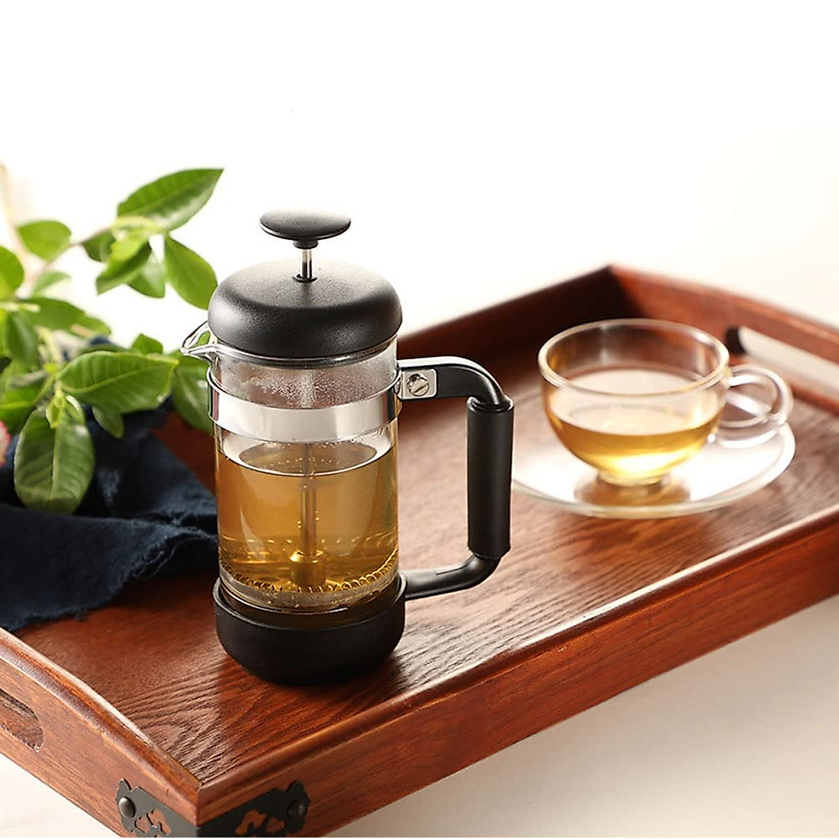 XARONF French Press Espresso and Tea Maker with Triple Filters, Stainless Steel Plunger and Heat Resistant Borosilicate Glass - Black