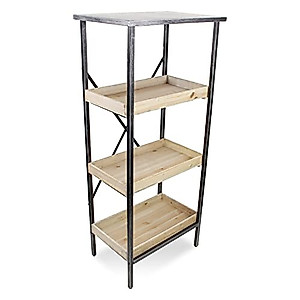 Cheung's Storage Rack Metal 4 Tier Shelf with 3 Wooden Shelves, Black, Gray