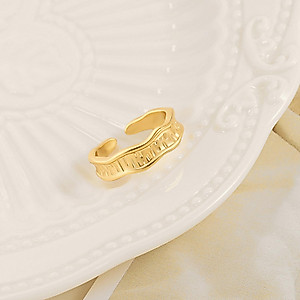 Aobei Pearl 18K Gold Plated Irregular Wave Open Ring for Women Minimalist Band Ring Adjustable Knuckle Finger Jewelry