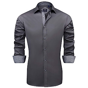 J.VER Men's Casual Long Sleeve Stretch Dress Shirt Wrinkle-Free Regular Fit Button Down Shirts Grey Medium
