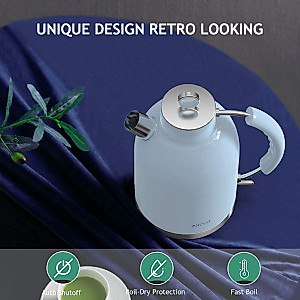 ASCOT Electric Kettle, Stainless Steel Electric Tea Kettle Gifts for Men/Women/Family 1.5L 1500W Tea Heater & Hot Water Boiler, Auto Shut-Off Boil-Dry Protection (Blue)